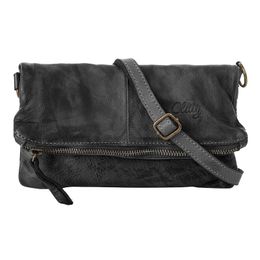 CLUTY Damen Abendtasche echt Leder, Made in Italy schwarz