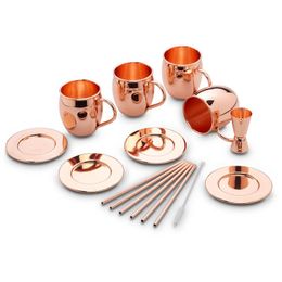 ECHTWERK Becher Kupferbecher Set, Cocktailgl&auml;ser, Au&szlig;enfl&auml;che Glatt, 500 ml, 13tlg braun Edelstahl Rostfrei
