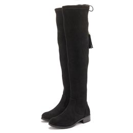 Lascana Damen Lascana Overkneestiefel &raquo;Stiefel, Langschaftstiefel&laquo; mit elastischem Weitschaft und raffiniertem Flechtdetail schwarz 39, Varioschaft