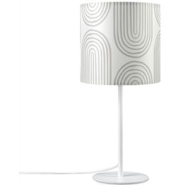 Paco Home Tischleuchte &raquo;Luca Pillar&laquo; E14 Mit Stoffschirm Nach Schlafzimmer Abstrakt Modern Retro E14 wei&szlig;