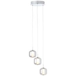 Brilliant Pendelleuchte &raquo;Rafa&laquo; LED-Modul 1 Stk. Warmwei&szlig; LED H&auml;ngelampe 3flg Rondell chrom/rauchglas grau