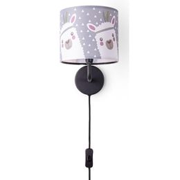 Paco Home Wandleuchte &raquo;Ela 214&laquo; E14 Kinderlampe Wandlampe Mit Schalter &Oslash;...18cm Lama Rosa Grau Kabel 3m E14 schwarz