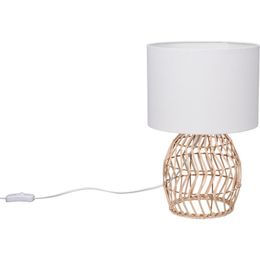 REALITY LEUCHTEN Schreibtischlampe &raquo;Rike&laquo; E27 1 Stk. warmwei&szlig; - kaltwei&szlig; Boho Tischleuchte Rattan mit Stoffschirm, Schalter, exkl 1xE27 max 40W beige