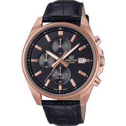 CASIO EDIFICE Herren CASIO EDIFICE Chronograph Quarzuhr, Armbanduhr, Herrenuhr, Lederarmband, analog, Tag schwarz