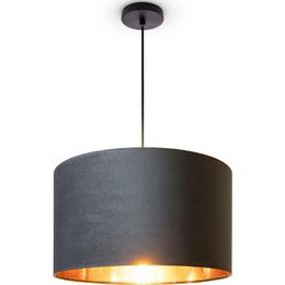 Paco Home Pendelleuchte &raquo;Hugo uni Color&laquo; E27 Wohnzimmer Lampenschirm aus Velour Unifarben Deko E27 Kabel 1,5m schwarz