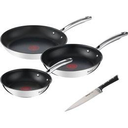 Tefal Pfannen-Set &raquo;Duetto+ Ice Force&laquo; Edelstahl 18/10 Set, je 1 Bratpfanne &Oslash; 20/24/28 cm, 1 Kochmesser 20 cm, Edelstahl in Premium Qualit&auml;t, Thermo-Signal, 