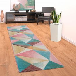 Paco Home L&auml;ufer &raquo;Kosy 310&laquo; rechteckig 15 mm H&ouml;he Teppich-L&auml;ufer, Kurzflor, modernes Design, Pastell-Farben bunt Kunstfaser