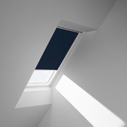 Velux Verdunklungsrollo &raquo;DKL M08 1100SWL&laquo; verdunkelnd Verdunkelung ohne Bohren in F&uuml;hrungsschienen wei&szlig;e F&uuml;hrungsschienen & Griffleiste blau Aluminium