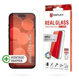 Displex Displayschutzglas &raquo;Real Glass + Case&laquo; f&uuml;r Apple iPhone 15 Pro Max Displayschutzfolie Displayschutz Rundumschutz 360 Grad splitterfest transparent 