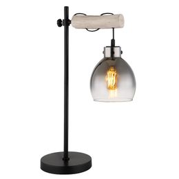 Globo LIGHTING Tischleuchte &raquo;RYAN&laquo; E27 1 Stk. Tischlampe/Holz/Glas rauchfarben/Wohnzimmer/Schlafzimmer