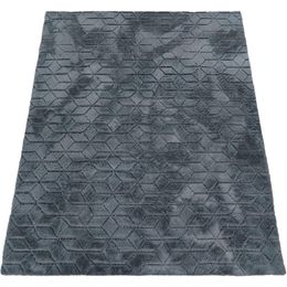 Paco Home Hochflor-Teppich &raquo;Arnheim 745&laquo; rechteckig 26 mm H&ouml;he Uni Farben, modernes geometrisches Design, besonders weich grau Polyester