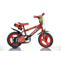 DINO Kinderfahrrad &raquo;Cars Buddy 12 Zoll&laquo; 1 Gang mit St&uuml;tzr&auml;dern, Trinkflasche und Frontschild rot Kinderfahrrad