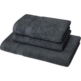 Dyckhoff Handtuch Set &raquo;Planet&laquo; Set 3 Stk. Walkfrottier 2 Handt&uuml;cher (50x100cm), 1 Duschtuch (70x140cm) grau Walkfrottier, Obermaterial: 100% Baumwolle