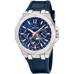 Jaguar Herren Multifunktionsuhr &raquo;Diplomatic Moonphase&laquo; Quarzuhr, Armbanduhr, Herrenuhr, Swiss Made, Lederarmband,Mondphase blau
