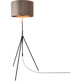 Paco Home Stehlampe &raquo;Naomi uni Color&laquo; E27 Wohnzimmer H&ouml;henverstellbar 121,5 bis 176,5 cm Zugschalter Velour schwarz