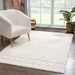 Carpet City Hochflor-Teppich &raquo;Focus 3382&laquo; rechteckig 20 mm H&ouml;he Boho-Teppich, Hochtief-Muster/ 3D-Effekt, f&uuml;r Wohnzimmer, Schlafzimmer beige Polypropylen