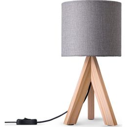 Paco Home Tischleuchte &raquo;BAJO CANVAS UNI COLOR&laquo; E14 Dreibein massiv Holz, Textilschirm uni Leinen, &Oslash; 17 cm, H. 35 cm beige