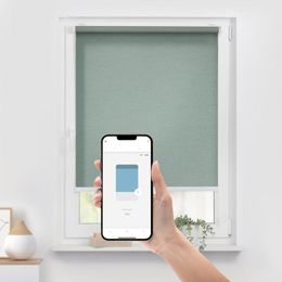 LICHTBLICK ORIGINAL Rollo &raquo;Klemmfix, ohne Bohren&laquo; blickdicht Blendschutz Sichtschutz mit Bohren/ohne Bohren freih&auml;ngend Steuerbar mit Bluetooth-App, 