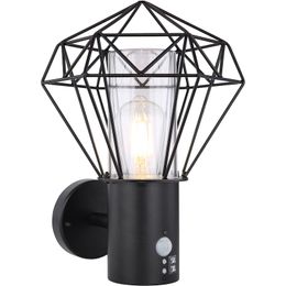 Globo LIGHTING Au&szlig;en-Wandleuchte &raquo;HORACE&laquo; E27 1 Stk. Au&szlig;enlampe/Sensor/IP44/BxH: 225x340mm/schwarz