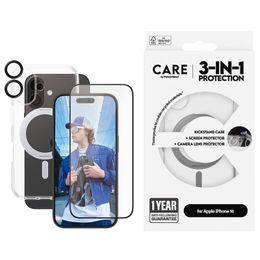 CARE by PanzerGlass Displayschutzglas &raquo;3-in-1 Protection, Ceramic Glass, Kickstand Case, Lens Cover&laquo; f&uuml;r Apple iPhone 16 Displayschutzfolie, 