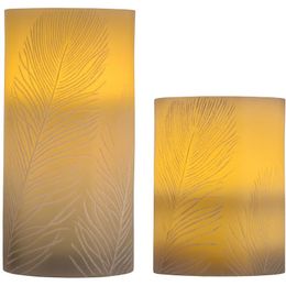 LED Dekolicht &raquo;LED-Kerze Cosy Feather, 2er Set&laquo; 2 Stk. Wachskerze mit Timer Grau gold