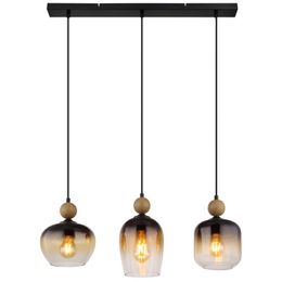 Globo LIGHTING H&auml;ngeleuchte &raquo;COMMY&laquo; E27 1 Stk. H&auml;ngelampe schwarz holzoptik Glas rauchfarben amber klar verlaufend