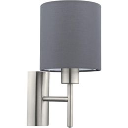 Eglo Wandleuchte &raquo;PASTERI Wandlampe, Stahl und Textil, E27, Schlafzimmerlampe, Lampe&laquo; E27 Wandleuchte, L14,5 x H30,5, nickel-matt, 1X60W exkl. grau