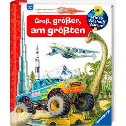 Ravensburger Kinderbuch &raquo;Wieso? Weshalb? Warum?, Gro&szlig;, gr&ouml;&szlig;er, am gr&ouml;&szlig;ten (Riesenbuch)&laquo; bunt Klare und liebevolle Bilder, kurze Sachtexte sowie handliche Klappen, 