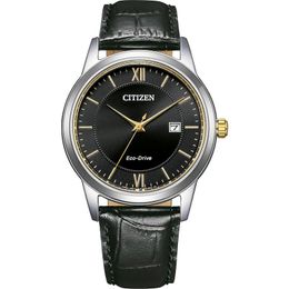 Citizen Damen Solaruhr Armbanduhr, Herrenuhr, Lederarmband, analog, Tag schwarz