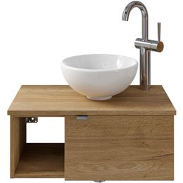 Waschtisch &raquo;Serie 6915 Waschschale mit Unterschrank f&uuml;r G&auml;stebad, G&auml;ste WC&laquo; Keramik-Aufsatzbecken, Waschtischplatte, Waschtischunterschrank, 3 Stk. 