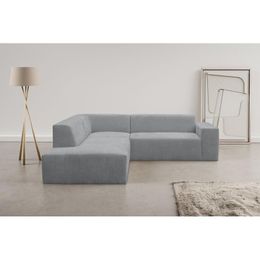 WERK2 Ecksofa &raquo;Zeus-M, tolles Sofa mit sch&ouml;nen Details, L-Form&laquo; Curvy Trend Garnitur, urbane Optik, komfortable Wellenunterfederung grau 100% 