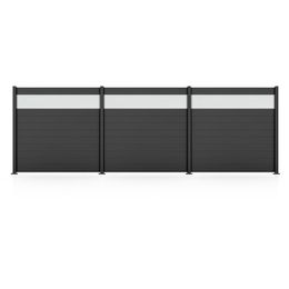 STAKET PRO Gartenzaun &raquo;Komplettzaun Paneel 150&laquo; LxH: 552,6x187 cm, 3 Elemente &aacute; 180 cm Breite + Fl&auml;chendruck 84 schwarz Aluminium, Glas