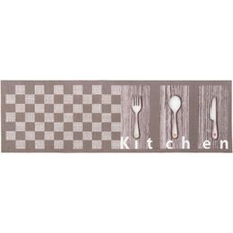PRIMAflor-Ideen in Textil K&uuml;chenl&auml;ufer &raquo;KITCHEN, Made in Belgium&laquo; rechteckig 5 mm H&ouml;he mit Schriftzug & Motiv Besteck, rutschhemmend, waschbar, K&uuml;che 