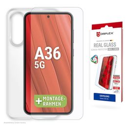 Displex Displayschutzglas &raquo;Real Glass Screen Protector inklusive Case&laquo; f&uuml;r Samsung Galaxy A36 5G Displayschutzfolie, Schutzfolie, Bildschirmschutz, kratz- & 