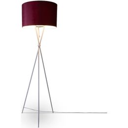 Paco Home Stehlampe &raquo;Kate uni Color&laquo; E27 Wohnzimmer Dreibein Standleuchte Velour H&ouml;he 177,5cm Filigran E27 lila