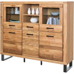 Home Affaire Highboard 1 Stk. tlg. Industriestil, Teilmassiv Eiche, schwarze Elemente, Modern FSC -zertifiziertes teilmassives Holz