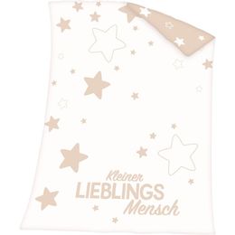 Baby Best Babydecke &raquo;Kleiner Lieblingsmensch&laquo; mit Schriftzug und Sternen, Kuscheldecke beige Baumwolle