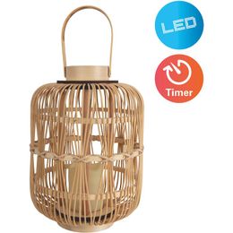 N&auml;ve n&auml;ve LED Dekolicht &raquo;Korbinian&laquo; 1 Stk. Warmwei&szlig; Rattankorb natur mit Griff inkl. 1x LED-Kerze warmwei&szlig;, Timer, IP20 beige