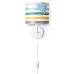 Paco Home Wandleuchte &raquo;Tweet 462&laquo; E14 Lampe Kinderzimmer Stecker &acirc;&circ;...18cm Streifen Regenbogen Bunt E14 wei&szlig;