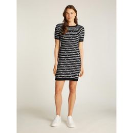 Tommy Jeans Damen Strickkleid &raquo;TJW SCRIPT AOP SWEATER DRESS&laquo; mit Logo-Allover-Muster schwarz S (36), N-Gr