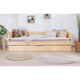 Ticaa Funktionsbett &raquo;Melinda, Daybett, Jugendbett, 2 Schlafpl&auml;tze, Schublade auf Rollen&laquo; 90x200cm, FSC -zertifizierte Kiefer, 2 Rollroste, Massivholz beige