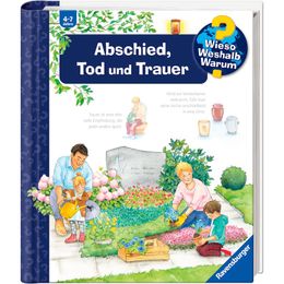 Ravensburger Kinderbuch &raquo;Wieso? Weshalb? Warum?, Band 42 Abschied, Tod und Trauer&laquo; bunt Klare und liebevolle Bilder, kurze Sachtexte sowie handliche Klappen, die 