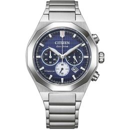 Citizen Herren Chronograph Armbanduhr, Solar, Titan, Herrenuhr, analog, Tag, Stoppfunktion silber