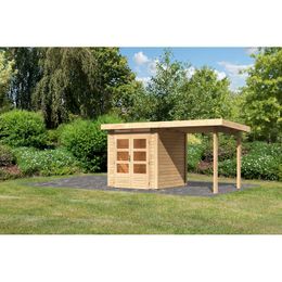 Karibu Gartenhaus &raquo;"Ammersee 1" SET mit Anbaudach 2,35 m Breite&laquo; naturbelassen oder terragrau beige Holzwerkstoff