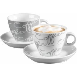Ritzenhoff & Breker Cappuccinotasse &raquo;Cornello Grey&laquo; 2 Tassen, 2 Untertassen wei&szlig; Porzellan