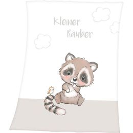 Baby Best Babydecke &raquo;Kleiner R&auml;uber&laquo; mit niedlichem Waschb&auml;r Motiv und Schriftzug, Kuscheldecke beige Polyester