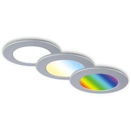 Briloner Leuchten LED Einbauleuchte &raquo;3er Set LED Einbauleuchten RGB-CCT, chrom-matt&laquo; 3er Set LED Einbauleuchten Decke, RGB CCT, Einbaustrahler Bad silber