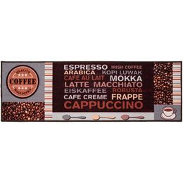 ANDIAMO K&uuml;chenl&auml;ufer &raquo;Cafe Creme&laquo; rechteckig 4 mm H&ouml;he Motiv Kaffee, mit Schriftzug, Gr&ouml;&szlig;e 50x150 cm, K&uuml;che grau Polyamid