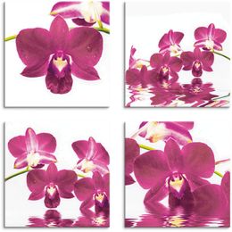 Artland &raquo;Phalaenopsis Orchidee&laquo; Blumen 4 Stk. tlg. 4er Set, verschiedene Gr&ouml;&szlig;en pink Leinwand, MDF