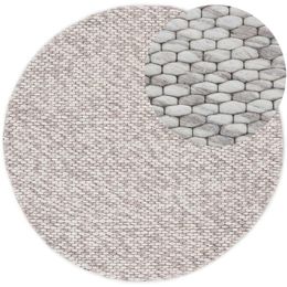 CarpetFine Wollteppich &raquo;Sina&laquo; rund 14 mm H&ouml;he grobe Struktur, Zeitloses Design, reine Wolle, Wohnzimmer braun Wolle